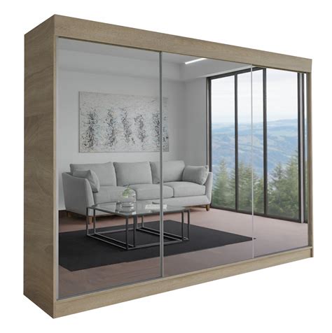 SZAFA MILAN 3D 230 CM SONOMA 3x Lustro Garderoba Trzydrzwiowa