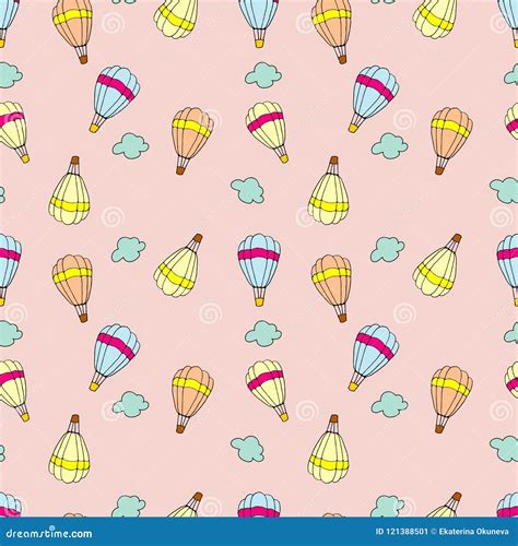 Seamless Pattern Of Colorful Parachute Variations Drawing Hand Drawn