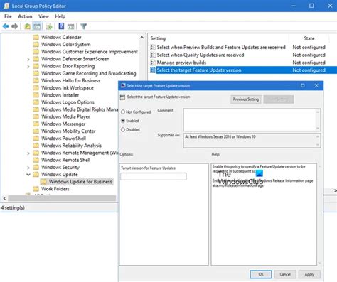 stop windows from upgrading to next version select target feature