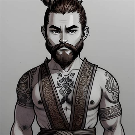 Dnd Character Brown Hair Man Bun Beard Brown Eyes Human Mon