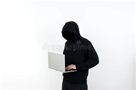 Man Standing With Laptop Presenting Cyber Security Guy Brain Storming