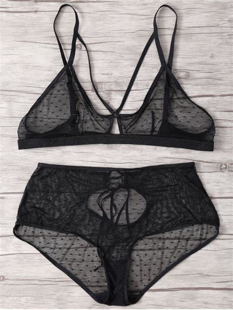 2018 High Waisted Polka Dot Bra Set In Black M Zaful