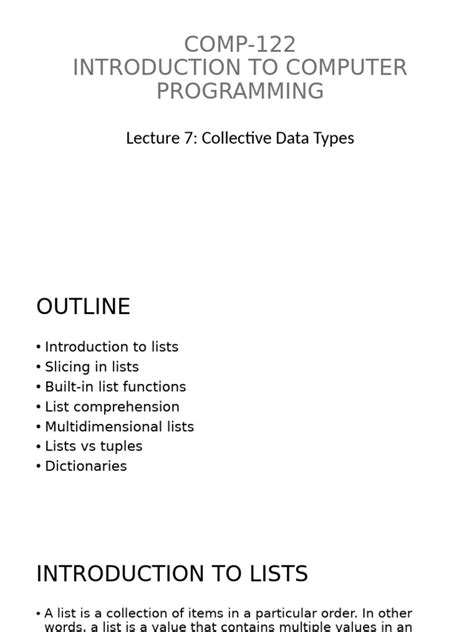 Lecture 7 Collective Data Types 1 Pdf Computing Software