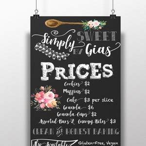 Custom Menu Sign Chalkboard Menu Style Bakery Menu Bakery Signs