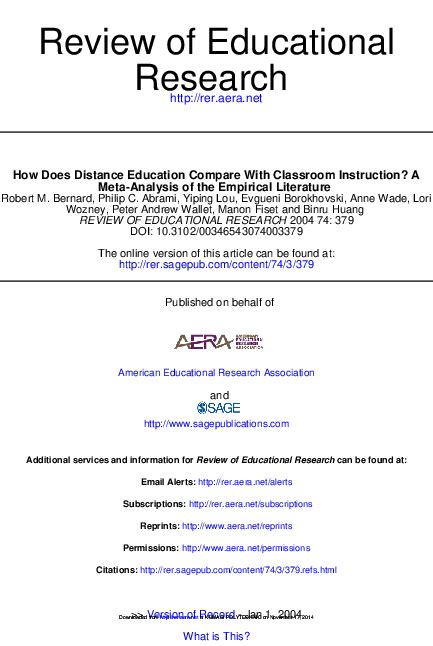 Pdf How Does Distance Education Compare With Classroom Instruction A Meta Analysis Of The