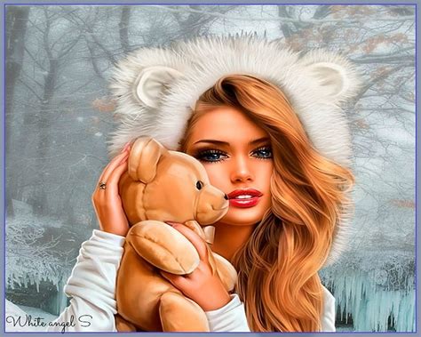 Lady Fantasy Teddy Bear Winter Hd Wallpaper Peakpx