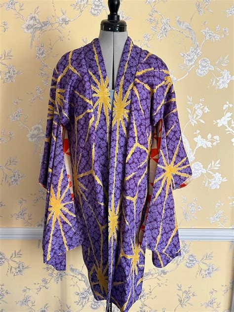 H109 Golden Asanoha Haori Veste Kimono En Soie Japonaise Etsy France