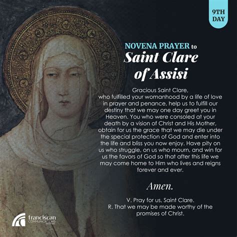 Novena Prayer To Saint Clare Of Assisi Novena Prayers Clare Of