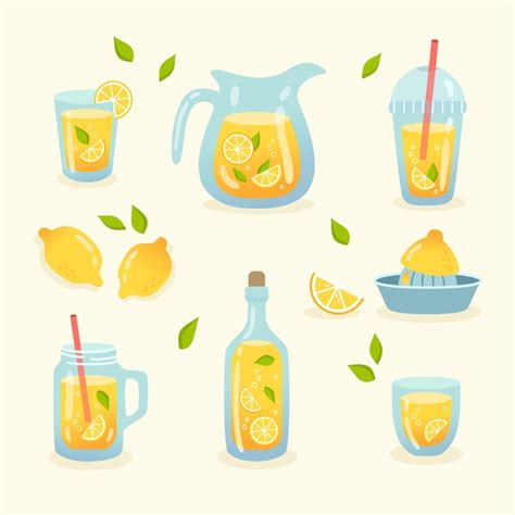 Premium Vector Set Of Lemonade Elements In Flat Style Glasses With A