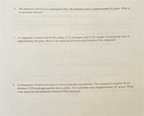 Solved 6 The Empirical Formula Of A Compound Is NO2 Its Molecular Mass Course Hero