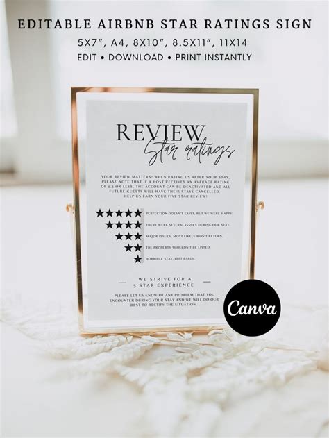 Airbnb Review Sign Template Airbnb Rating Explanation Template