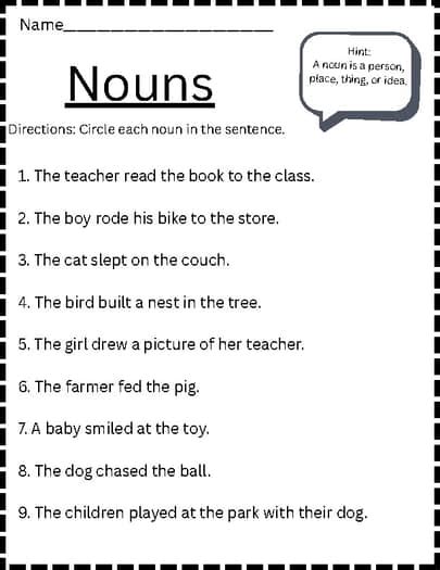 Noun Practice Sheet By Lynette Dayce Tpt
