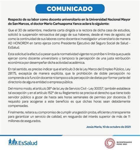 Mario Carhuapoma Presidente Ejecutivo De Essalud Habría Percibido