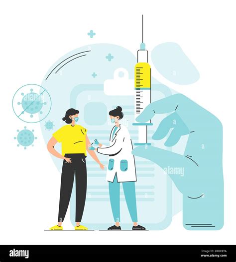 Vaccination Scene Vector Illustration With Doctor Putting Injection