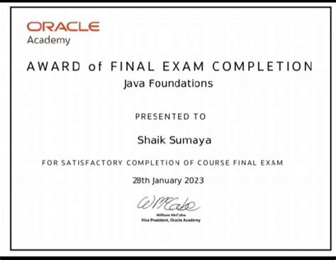 Sumaya Shaik On Linkedin Oracleacademy Javafoundation Certification