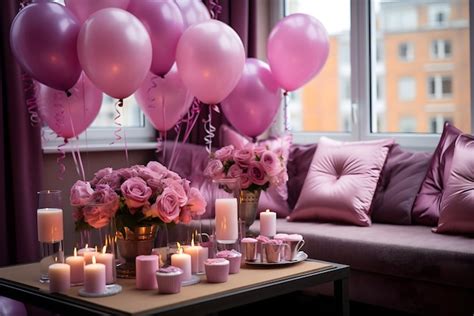 Premium AI Image Birthday Party Balloons Colourful Balloons Background And Birthday Cake With