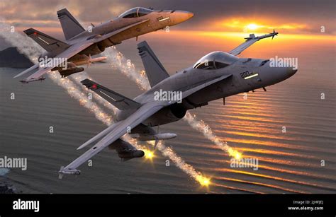 F A 18 From Us Air Force Throwing Flares In High Speed Pass Over Clouds