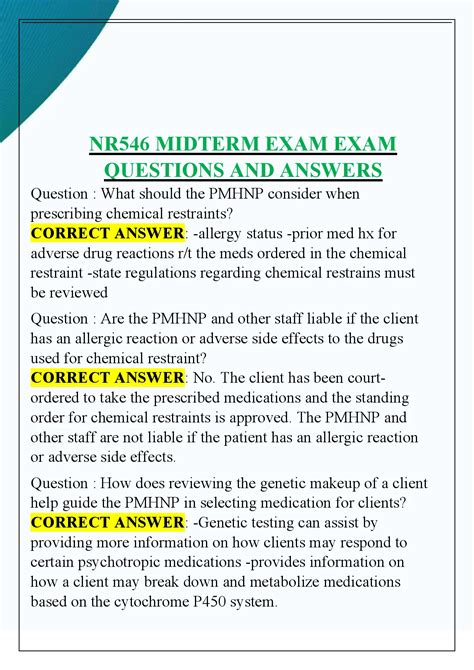 NR546 MIDTERM EXAM EXAM QUESTIONS AND ANSWERS