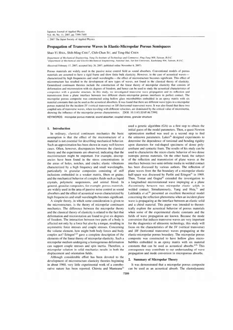 Pdf Propagation Of Transverse Waves In Elastic Micropolar Porous Semispaces