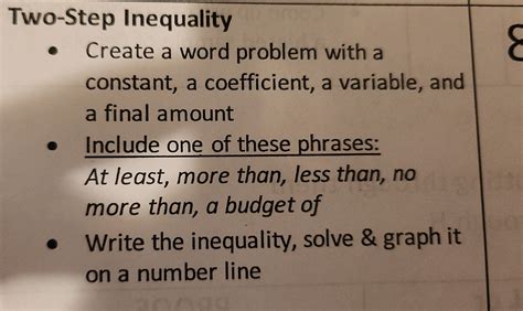 Two Step Inequality Create A Word Problem With A Constant A