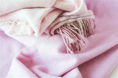 Cashmere Texture Natural Wool Pink Cashmere Scarf Folded Top View