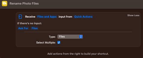using macos shortcuts to bulk rename photo files as part of a