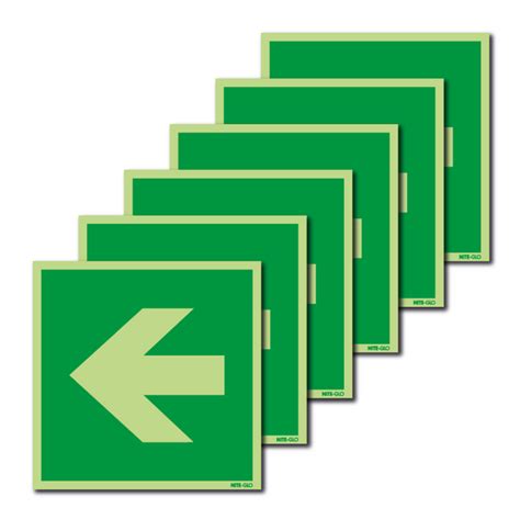 6 Pack Nite Glo Photoluminescent Arrow Left Signs Seton
