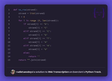 Rudietuesdayss Solution For Rna Transcription In Python On Exercism
