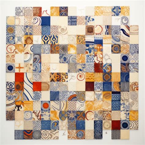 Patchwork Art Interlocking Archetypal Symbols In Light Orange And
