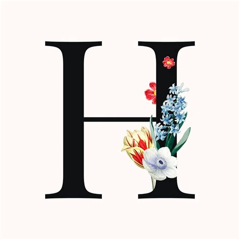 Floral Capital Letter H Typography Vector