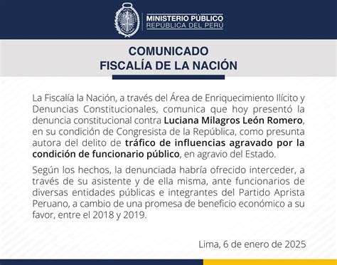 Fiscalía Presenta Denuncia Constitucional Contra Excongresista Luciana