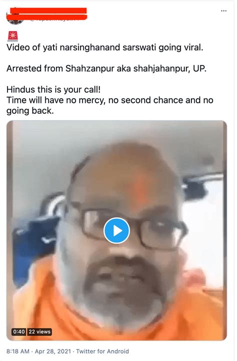 Fake Video Of Yati Narsinghanands Arrest Goes Viral Dasna Priest