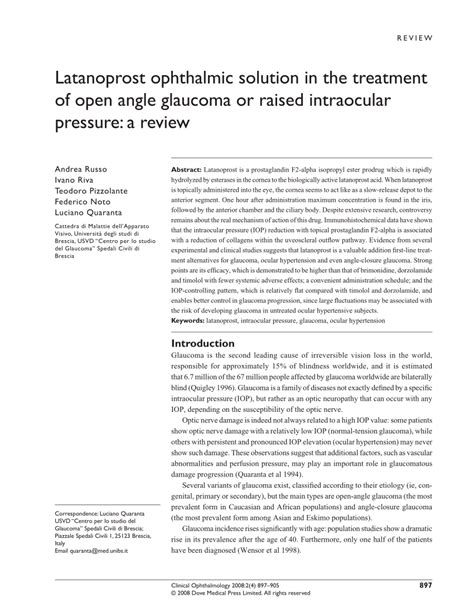 Pdf Latanoprost Ophthalmic Solution In The Treatment Of Open Angle Glaucoma Or Raised