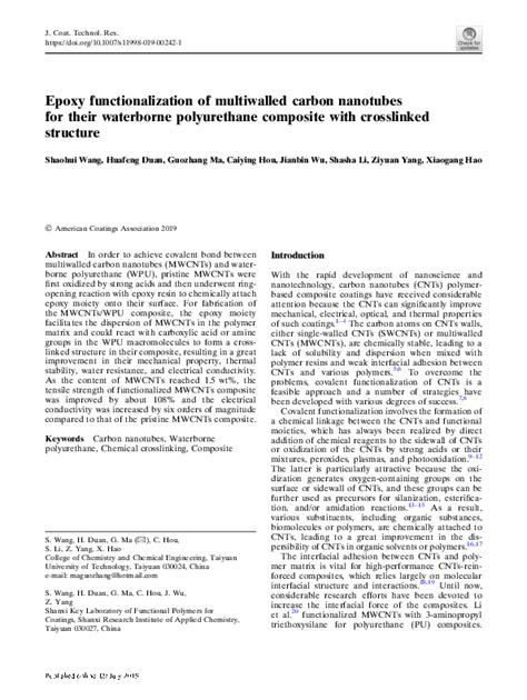 Pdf Epoxy Functionalization Of Multiwalled Carbon Nanotubes For Their