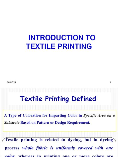 Troduction To Textile Printing Pdf Textiles Dyeing