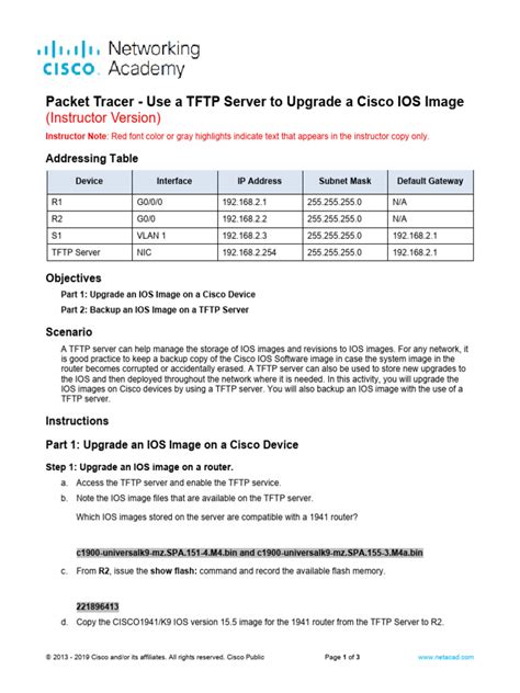 1076 Packet Tracer Use A Tftp Server To Upgrade A Cisco Ios Image
