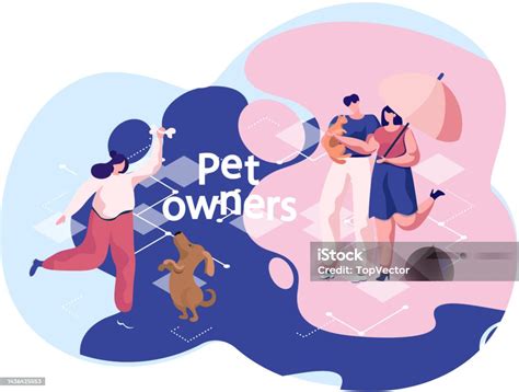 뼈를 가진 여자는 개를 훈련시키고 있습니다 우산 아래에서 걷는 새끼 고양이와 관계에있는 부부 가정 생활에 대한 스톡 벡터 아트