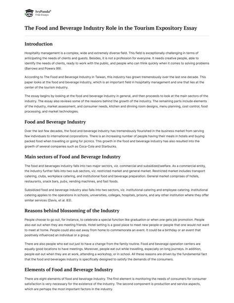Solution The Food And Beverage Industry Role In The Tourism 1882 Words