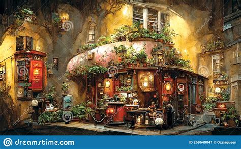 Steampunk Digital Art Workshop On The Beautiful Street Cityscape