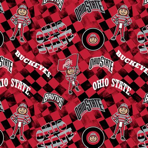 Ohio State Buckeyes Ncaa College Check Allover Sykel Cotton Fabric Ohs