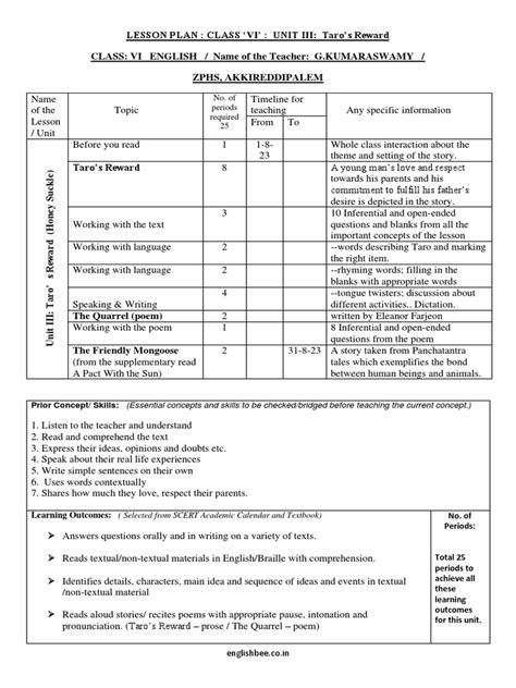 6th Eng Unit 3 Lesson Plan Pdf Poetry Linguistics