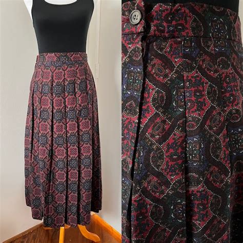 Vintage Pleated Paisley Midi Skirt Skirt Dark Academi Gem