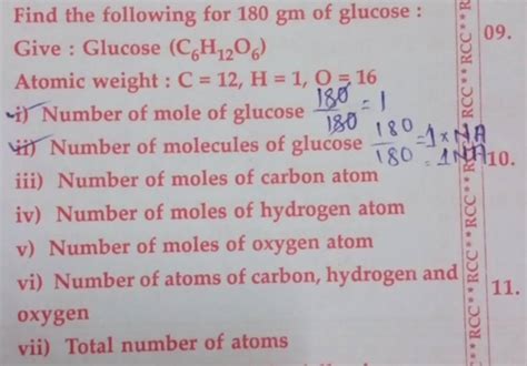 Find The Following For 180gm Of Glucose Give Glucose C6 H12 O6 Ato