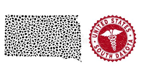Mosaic South Dakota State Map With Distress Serpents Seal Stock Vector
