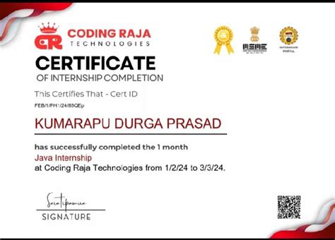 Durgaprasad Kumarapu On Linkedin Intership Codingrajatechnologies