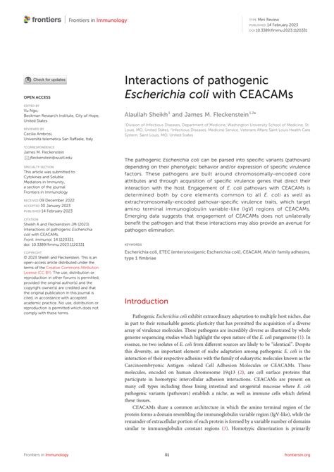 Pdf Interactions Of Pathogenic Escherichia Coli With Ceacams