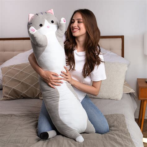 Мягкая игрушка подушка обнимашка длинный кот батон антистресс 110 см Серый игрушки с