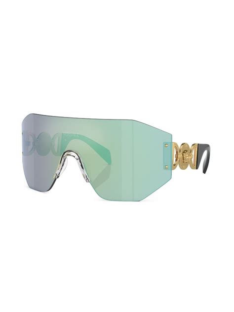 Versace Eyewear Mirrored Lenses Shield Frame Sunglasses Farfetch