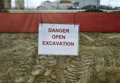 Vivid Red Warning Sign With The Text And X27danger Open Excavationand X27