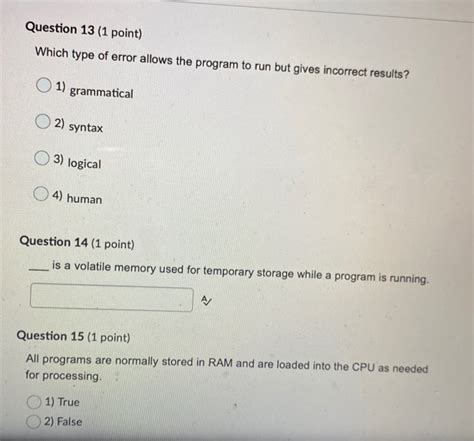 Solved Question Point Which Type Of Error Allows The Chegg